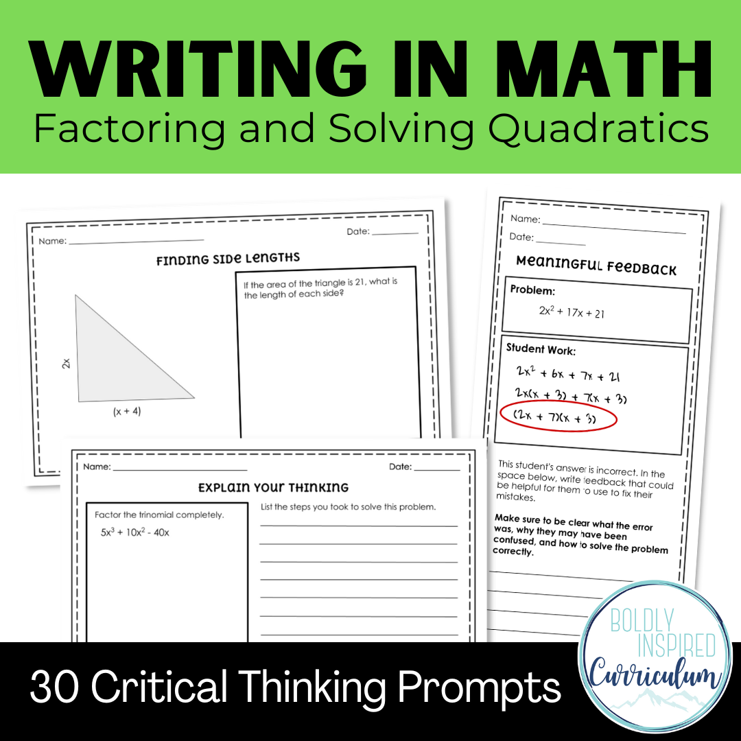 Writing Quadratic Equations Worksheet