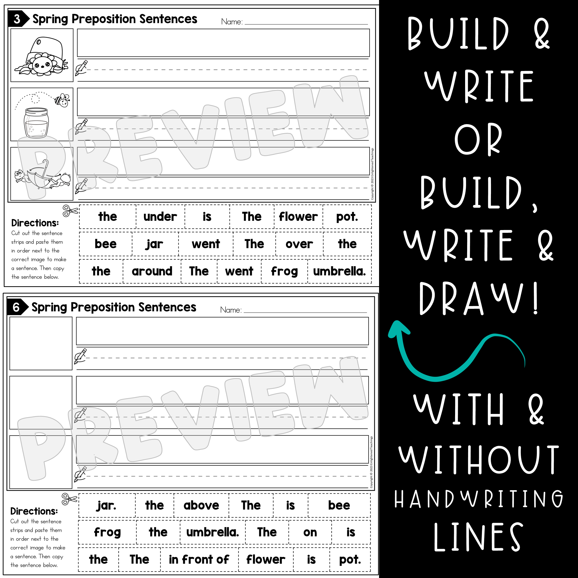 Spring Prepositions Sentence Building Worksheet Spring Prepositions ...