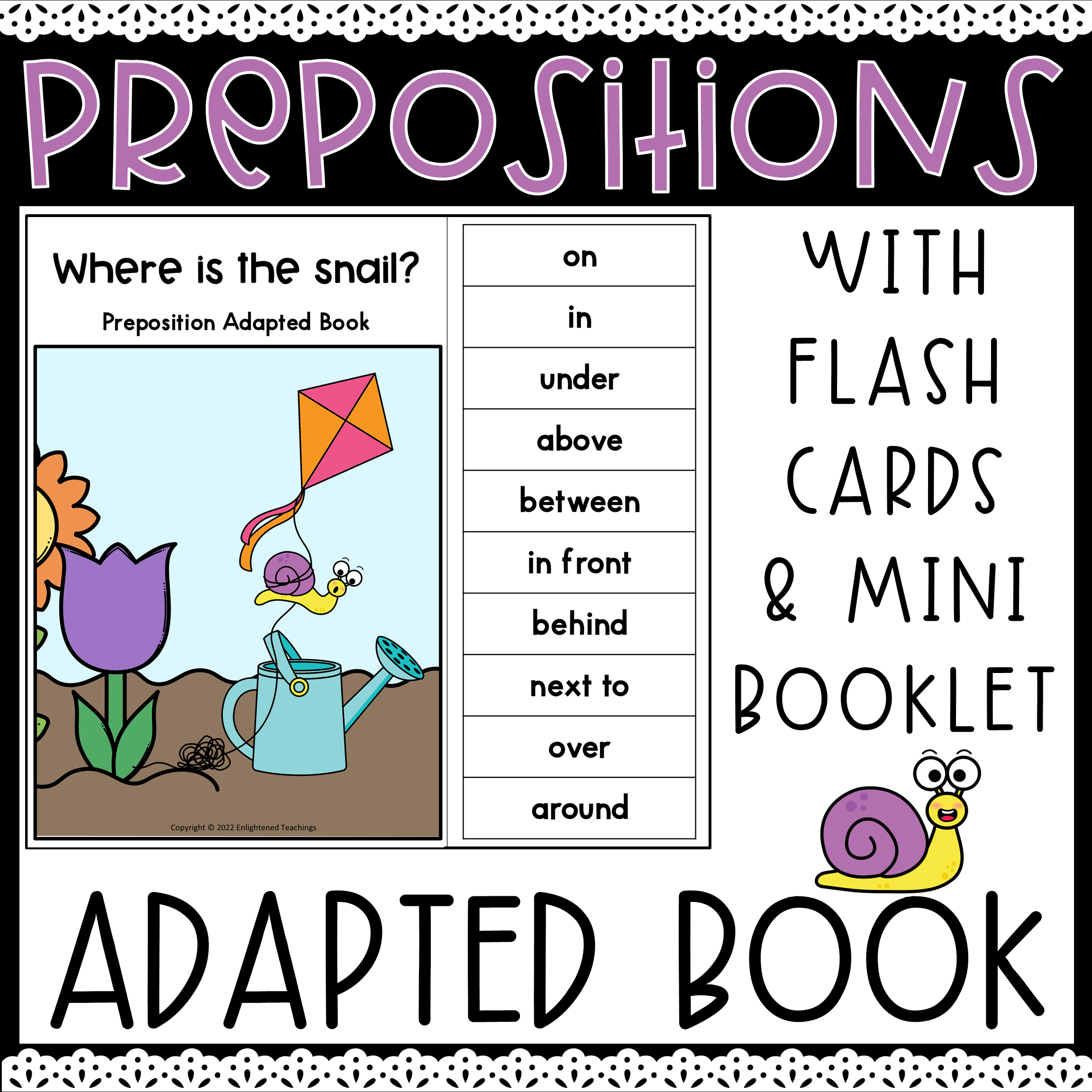 Spring Prepositions Adapted Book Interactive Booklet Flash Cards Snail ...