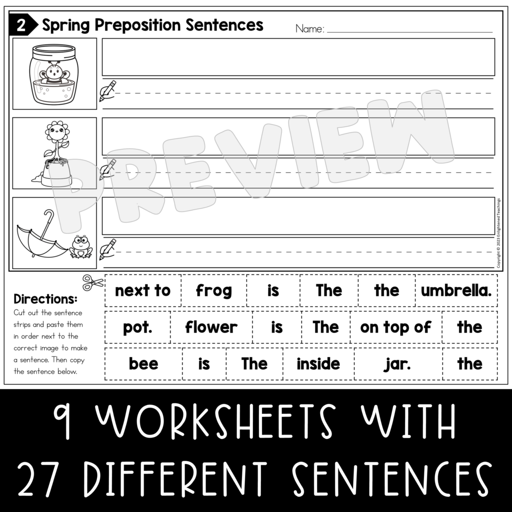 Spring Preposition Sentence Worksheets and Spring Preposition ...