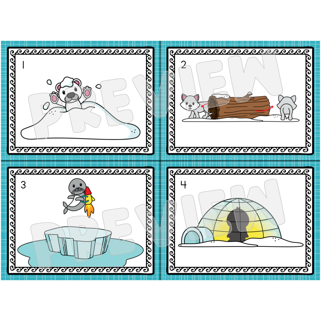 Winter Prepositions Write the Room Task Cards Winter Positional Words ...
