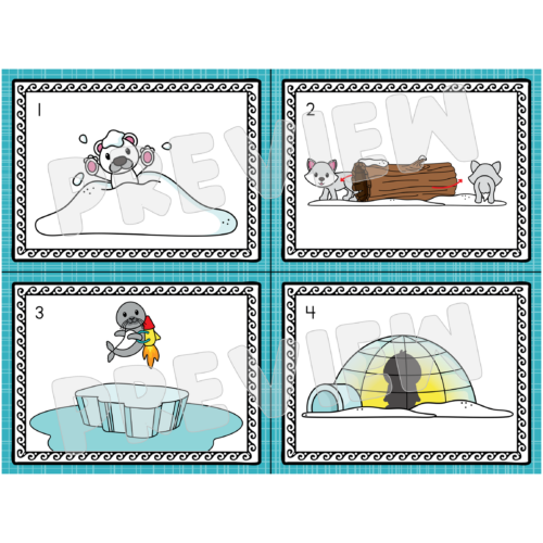 Winter Prepositions Write the Room Task Cards Winter Positional Words ...