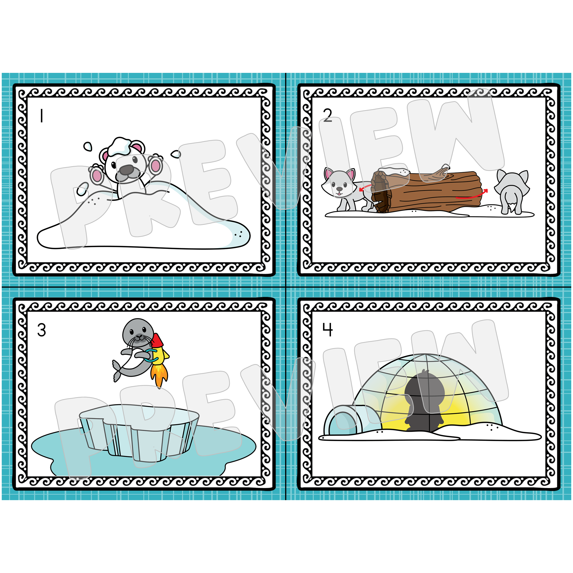 Winter Prepositions Write the Room Task Cards Winter Positional Words ...