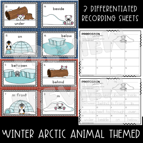 Winter Prepositions Write the Room Task Cards Winter Positional Words ...