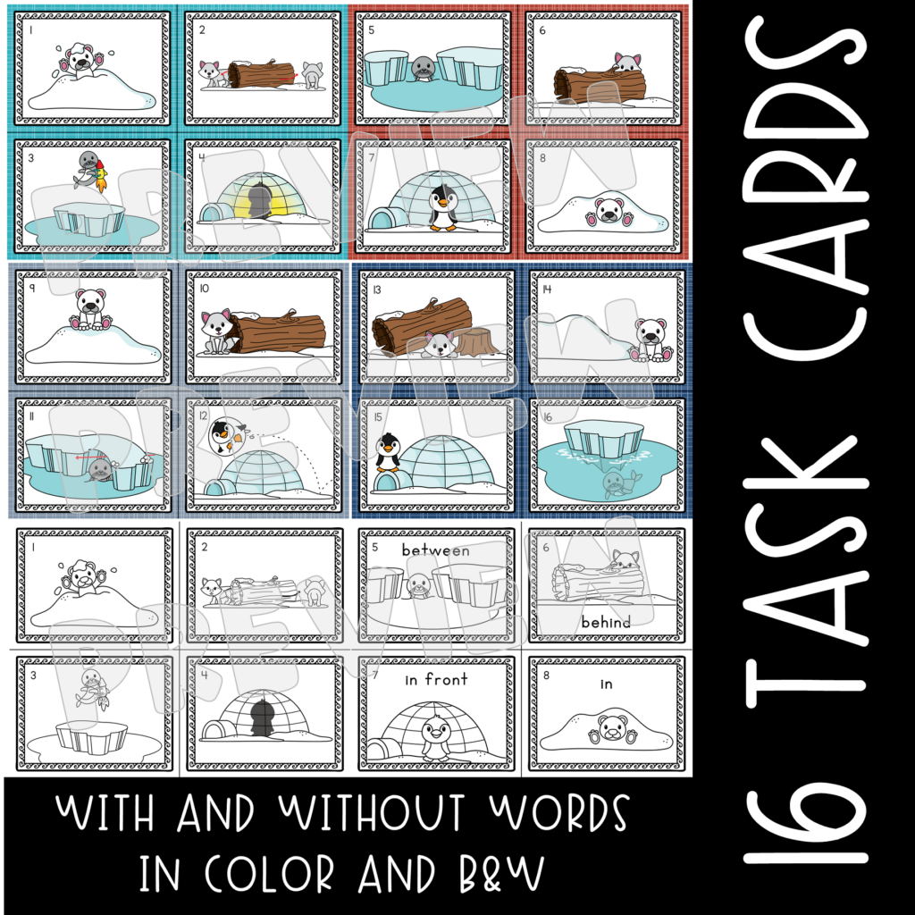 Winter Prepositions Write the Room Task Cards Winter Positional Words ...