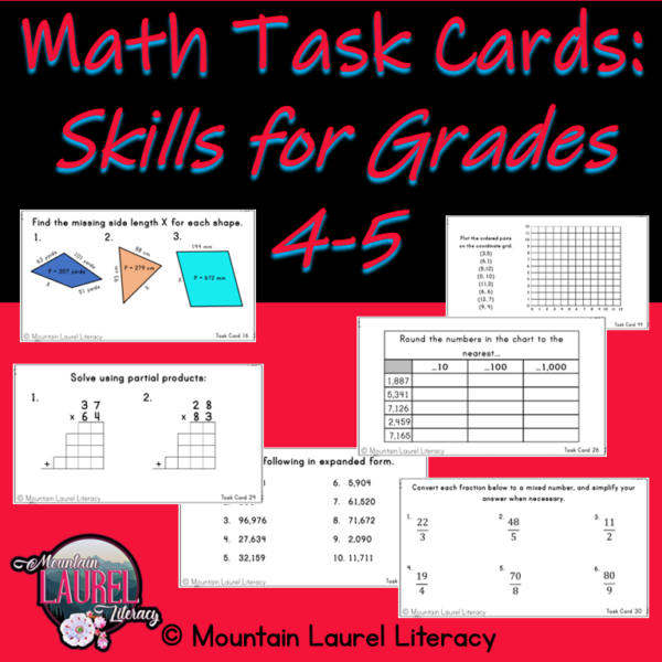 Math Task Cards Grades 4 and 5 Fractions and Partial Products | Made By ...