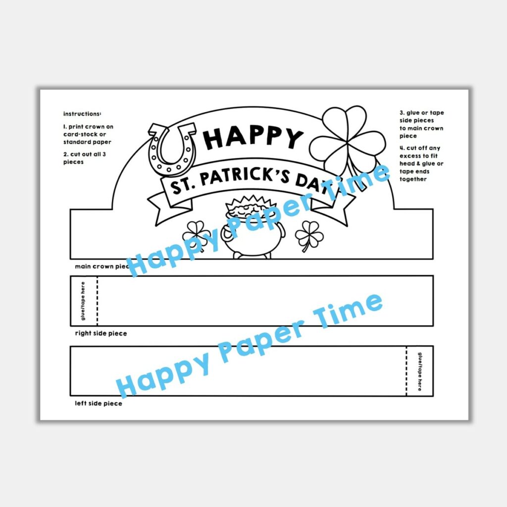 St. Patrick's Day Paper Crown Headband Printable Coloring Craft ...