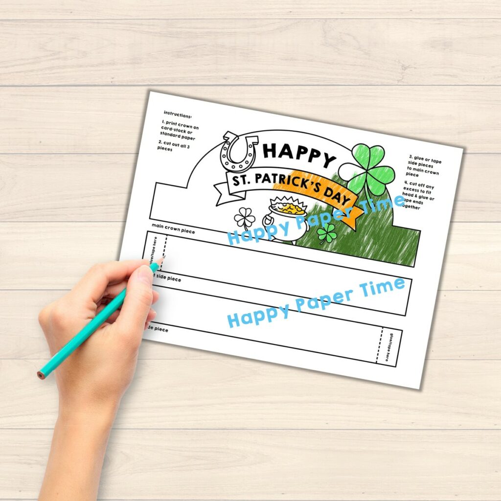 St. Patrick's Day Paper Crown Headband Printable Coloring Craft ...