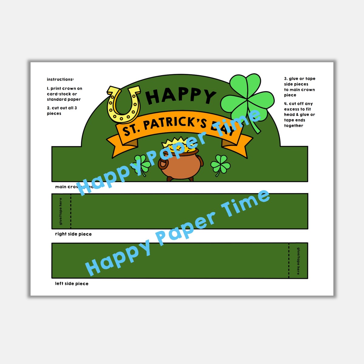 St. Patrick’s Day Paper Crown Headband Printable Craft Activity | Made ...