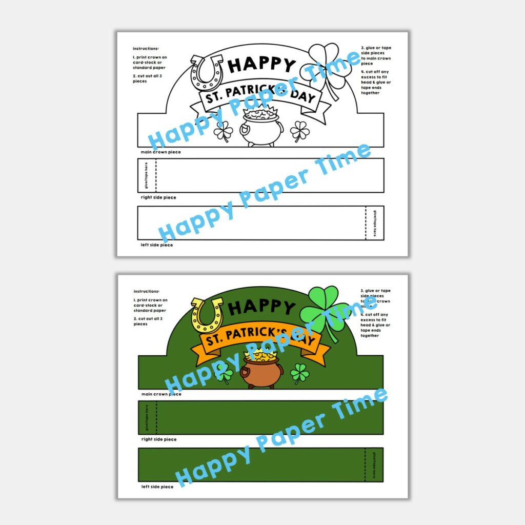 St. Patrick’s Day Paper Crown Headband Printable Coloring Craft ...
