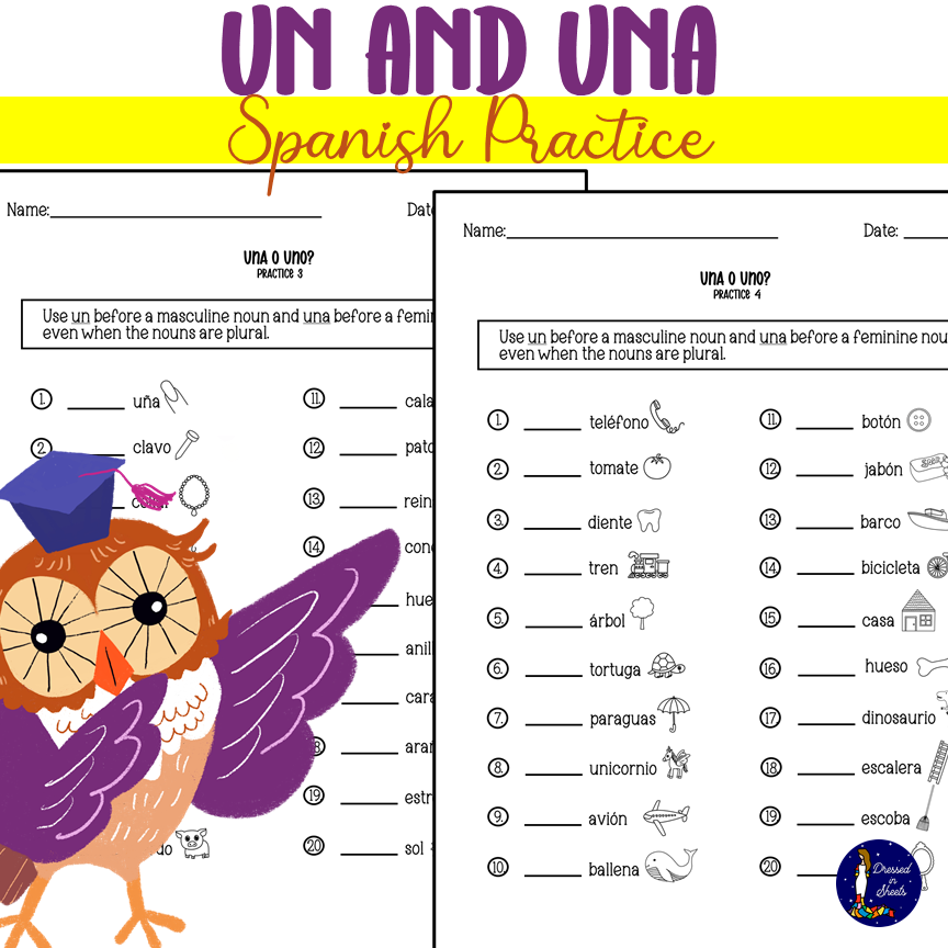 Un and Una Spanish Practice Worksheets | Made By Teachers