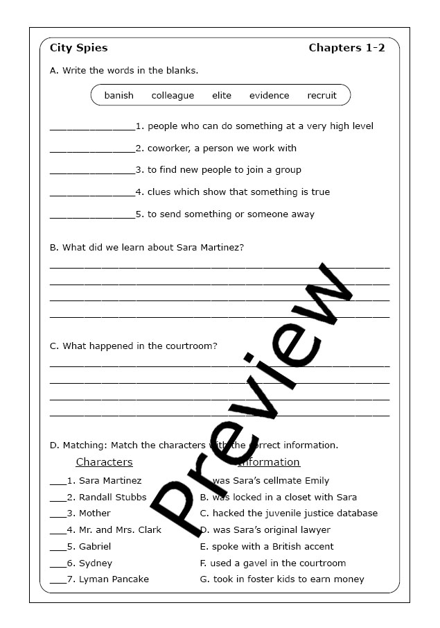 James Ponti "City Spies" worksheets | Made By Teachers