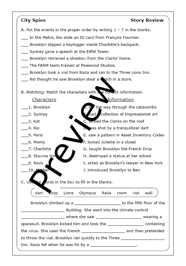 James Ponti "City Spies" worksheets | Made By Teachers
