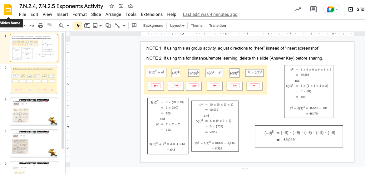 7.N.2.4, 7.N.2.5 Exponents Activity | Made By Teachers