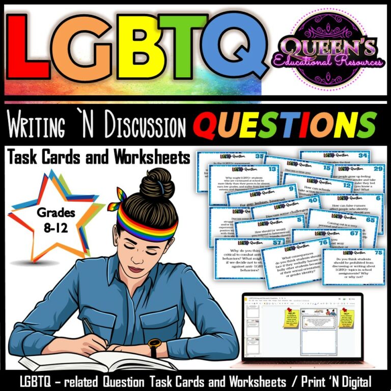 LGBTQ Questions, LGBTQ Pride, LGBTQ Question Task Cards | Made By Teachers