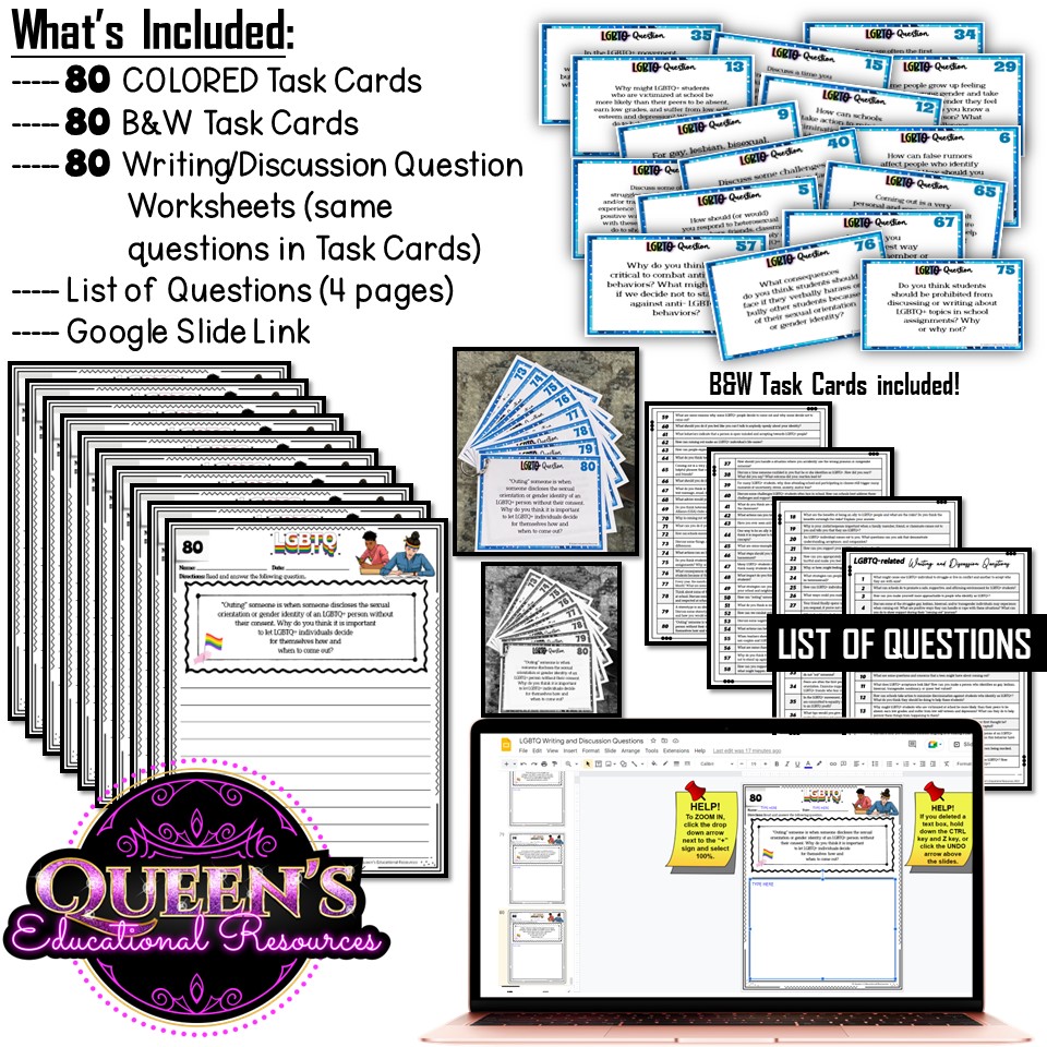 LGBTQ Questions, LGBTQ Pride, LGBTQ Question Task Cards | Made By Teachers