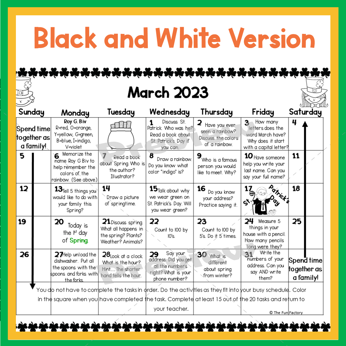 FREE PK and Kindergarten Homework Calendar March Homework Calendar ...