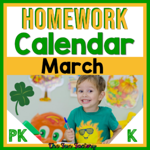FREE PK and Kindergarten Homework Calendar March Homework Calendar ...