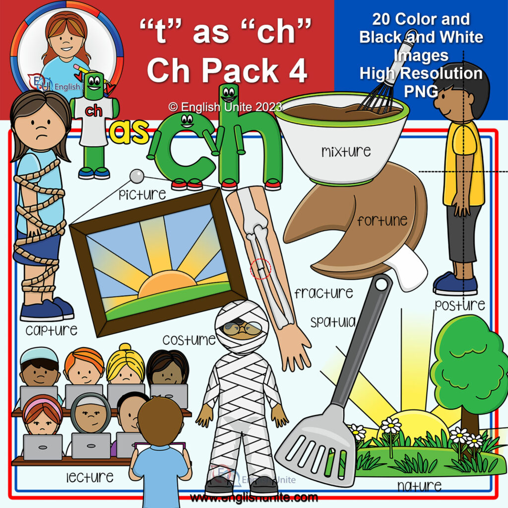 Clip Art - Digraph Ch Pack 4 (T as a Ch) | Made By Teachers
