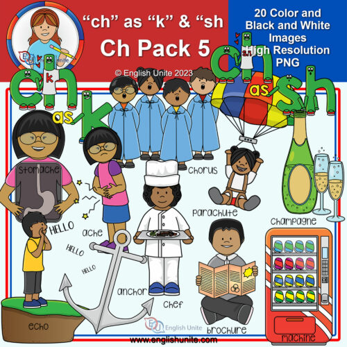 Clip Art - Digraph Ch Pack 5 (Ch as K & Sh sound) | Made By Teachers
