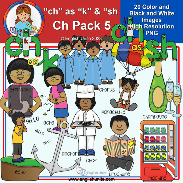 Clip Art - Digraph Ch Pack 5 (Ch as K & Sh sound) | Made By Teachers