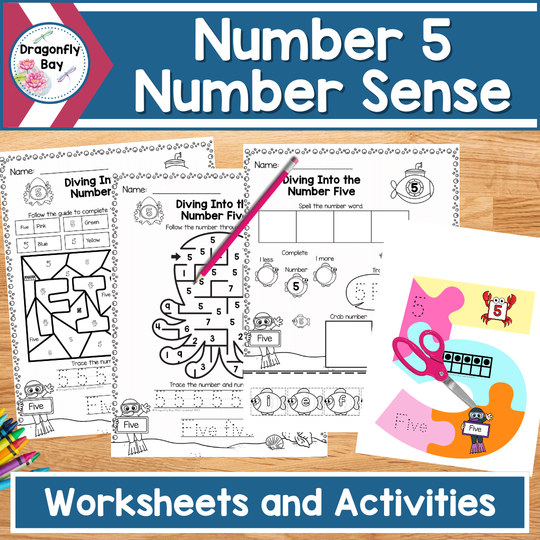 Number 5 Number Sense Worksheets Color by Codes and Center Activities ...