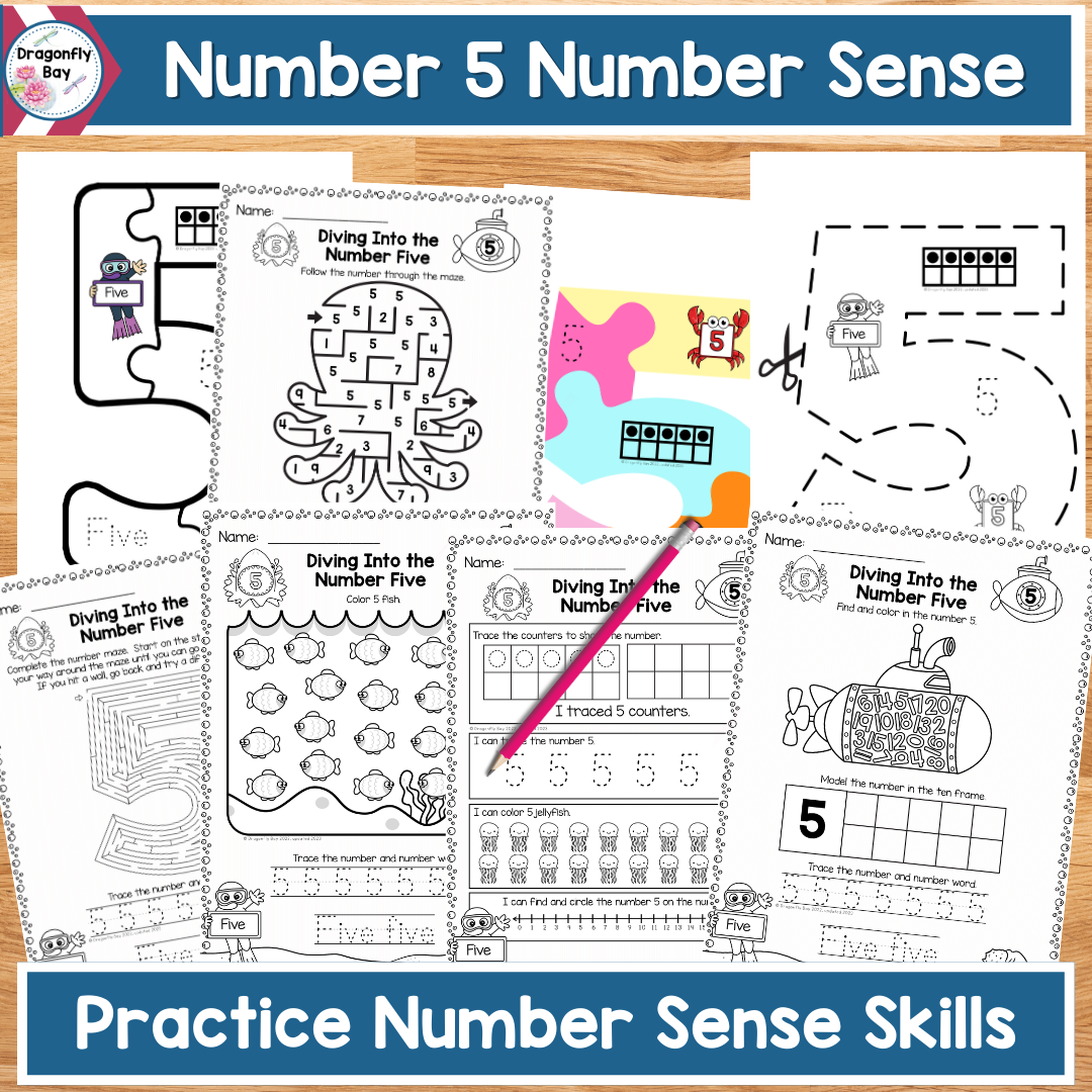 Number 5 Number Sense Worksheets Color by Codes and Center Activities ...
