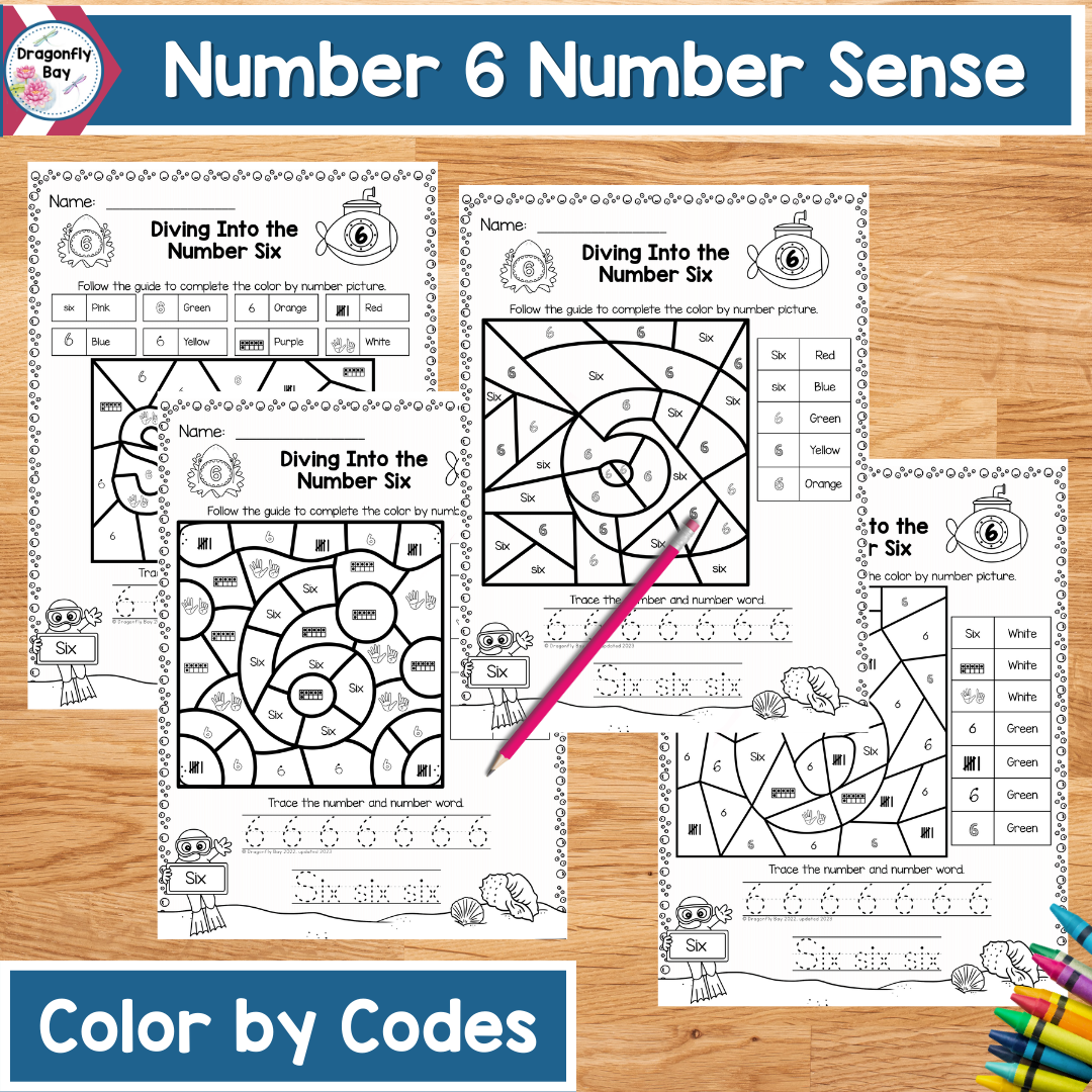 Number 6 Number Sense Worksheets Color by Codes and Center Activities ...