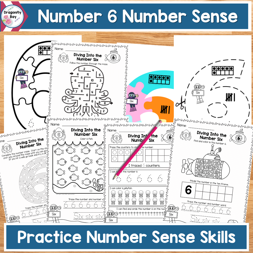 Number 6 Number Sense Worksheets Color by Codes and Center Activities ...