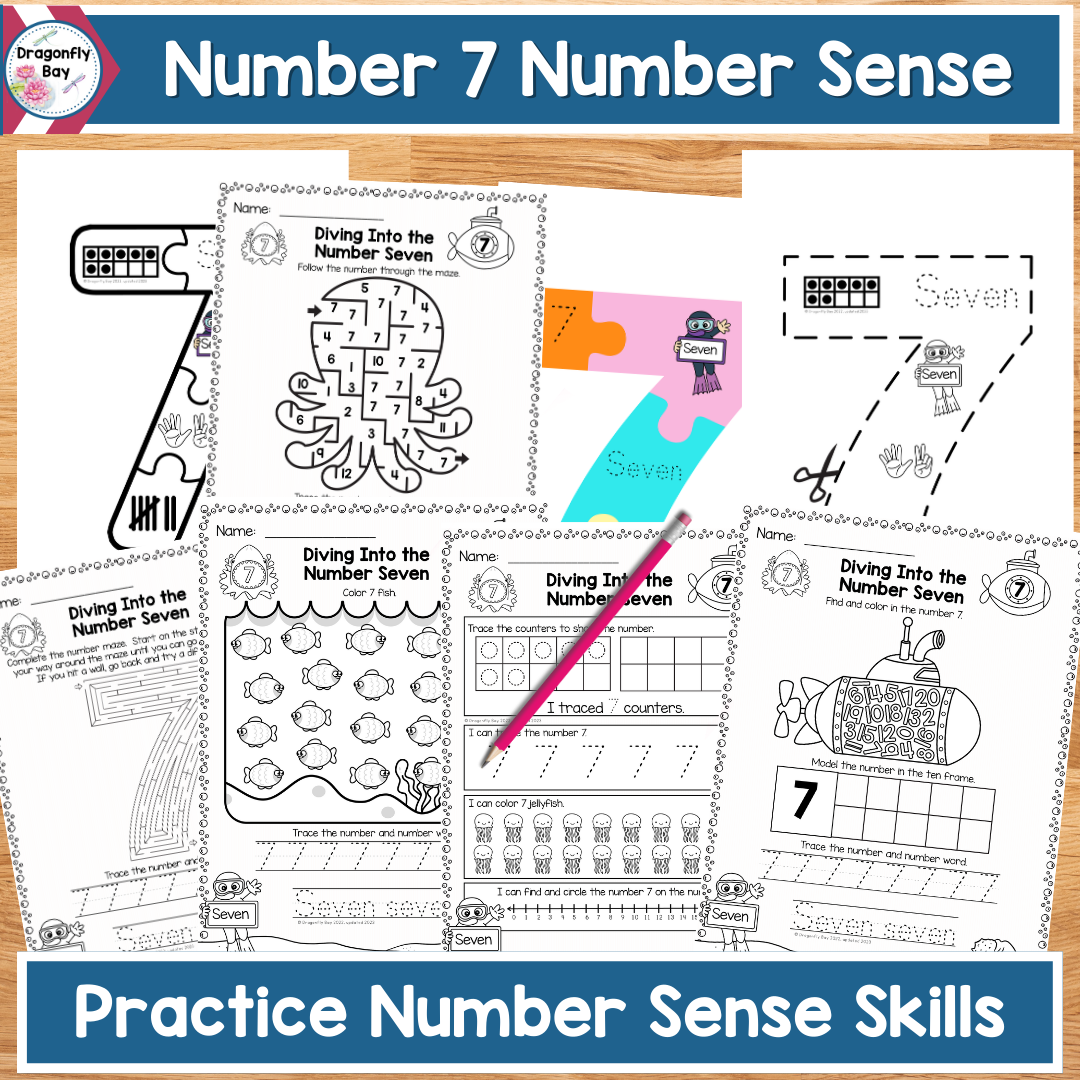 Number 7 Number Sense Worksheets Color by Codes and Center Activities ...