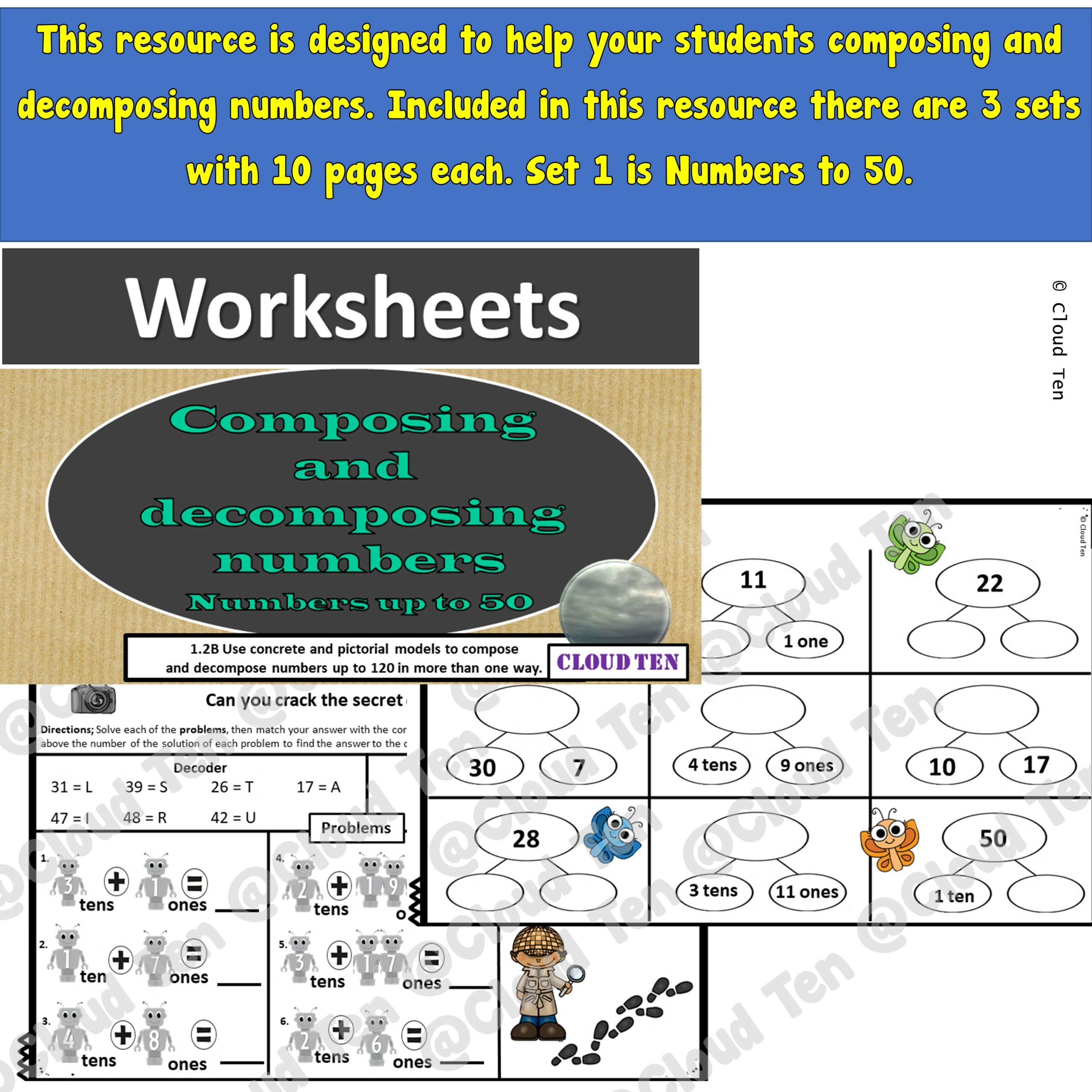 Composing and Decomposing Numbers Worksheets in Google Slides™ | Made ...