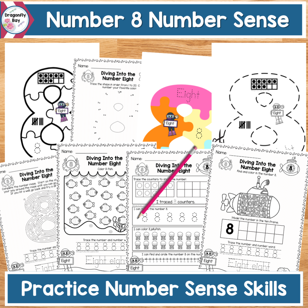 Number 8 Number Sense Worksheets Color by Codes and Center Activities ...