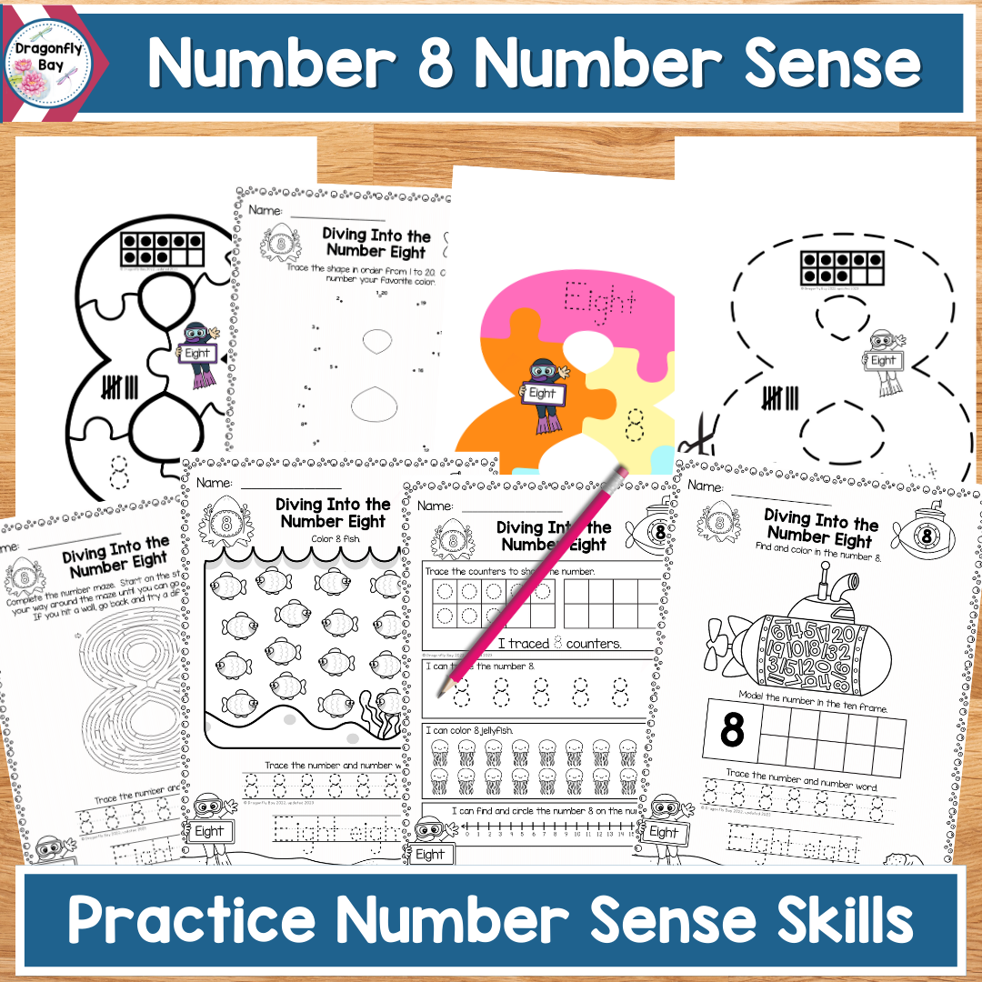 Number 8 Number Sense Worksheets Color by Codes and Center Activities ...