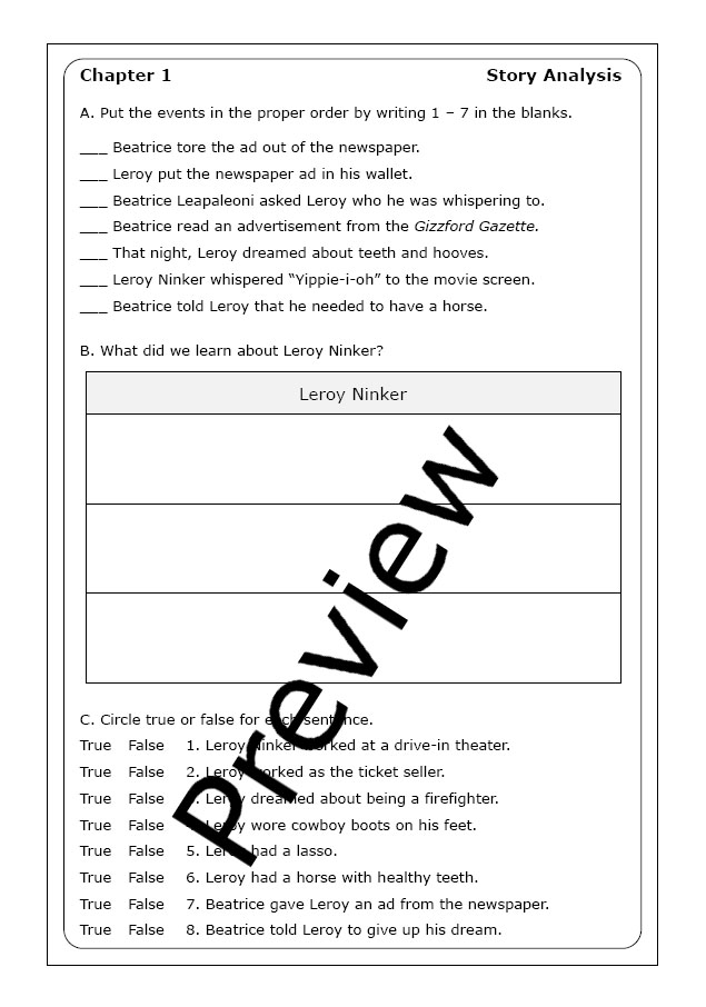 Kate DiCamillo "Leroy Ninker Saddles Up" worksheets | Made By Teachers
