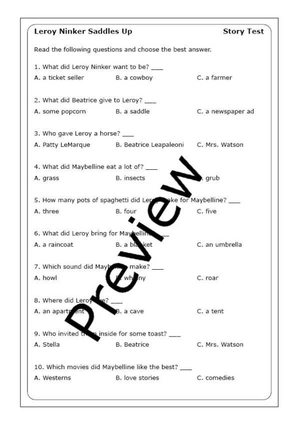 Kate DiCamillo "Leroy Ninker Saddles Up" worksheets | Made By Teachers