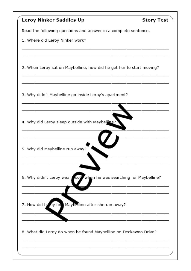Kate DiCamillo "Leroy Ninker Saddles Up" worksheets | Made By Teachers