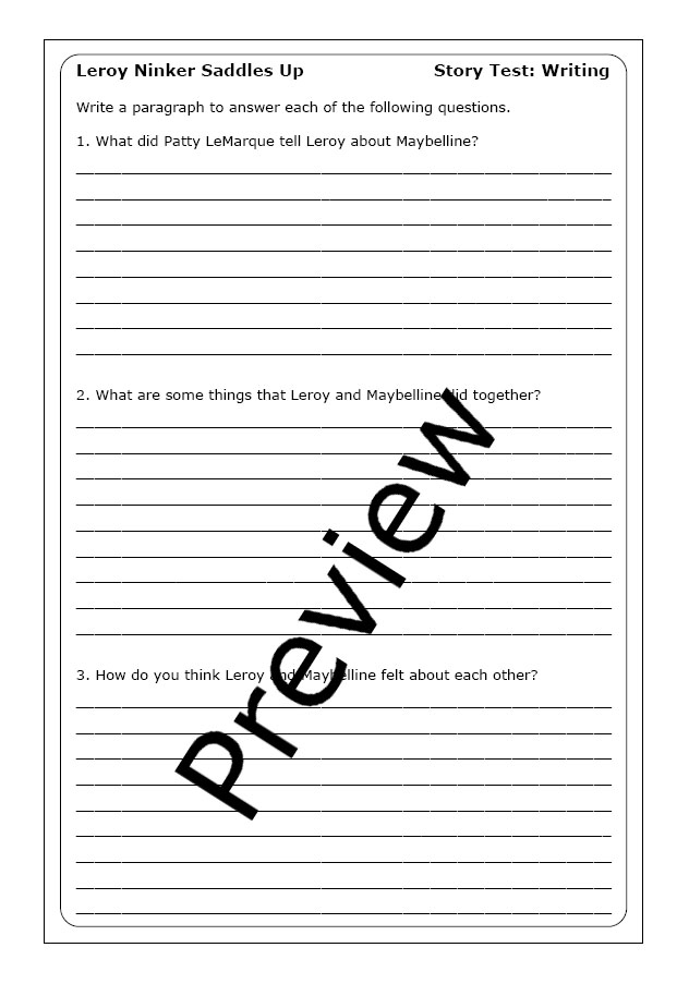 Kate DiCamillo "Leroy Ninker Saddles Up" worksheets | Made By Teachers