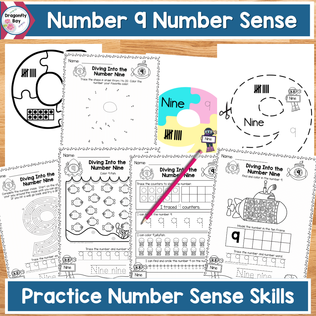 Number 9 Number Sense Worksheets Color by Codes and Center Activities ...