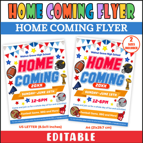 Editable Home Coming Flyer, Football Theme Fundraiser Template | Made ...