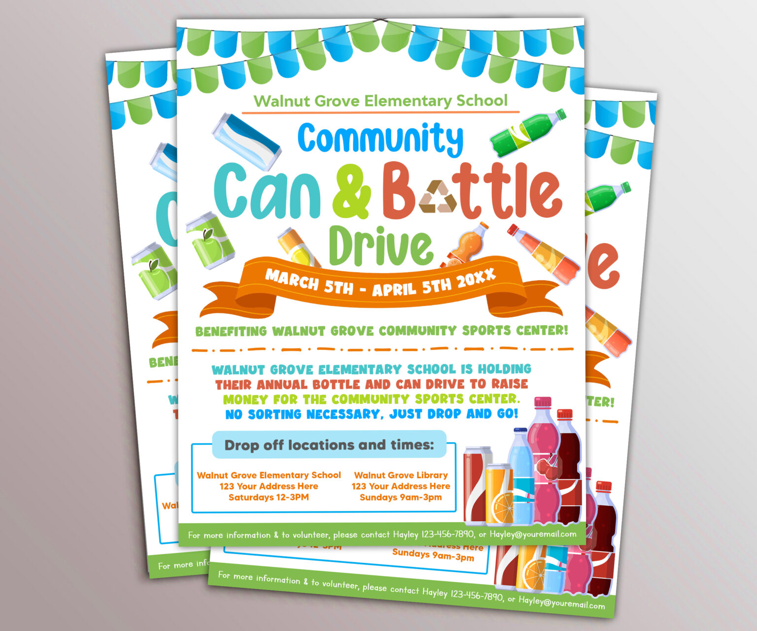 Editable Can and Bottle Drive Flyer, Recycling Fundraiser Event ...