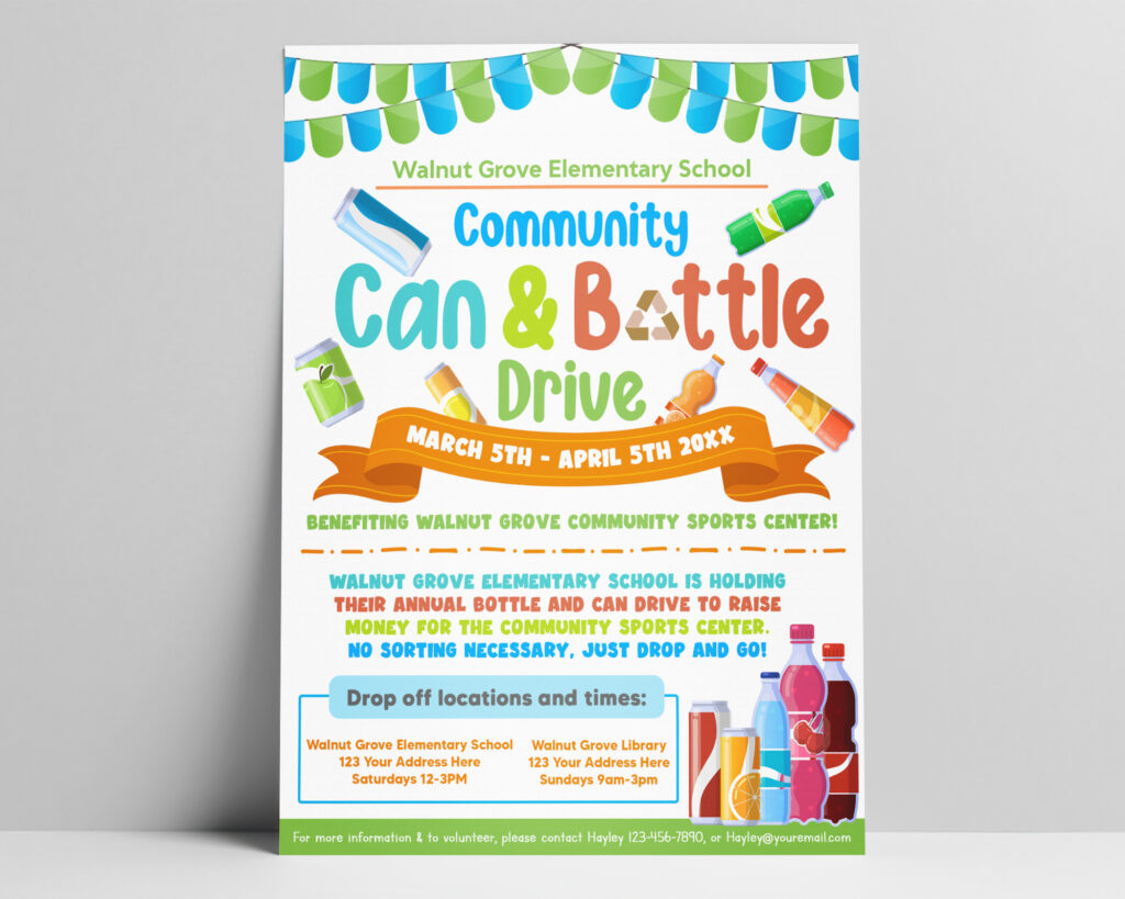 Editable Can and Bottle Drive Flyer, Recycling Fundraiser Event ...