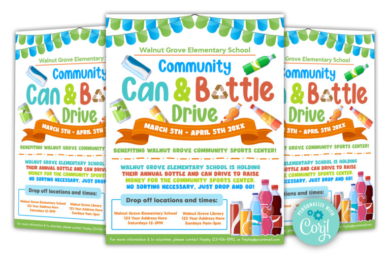 Editable Can and Bottle Drive Flyer, Recycling Fundraiser Event ...