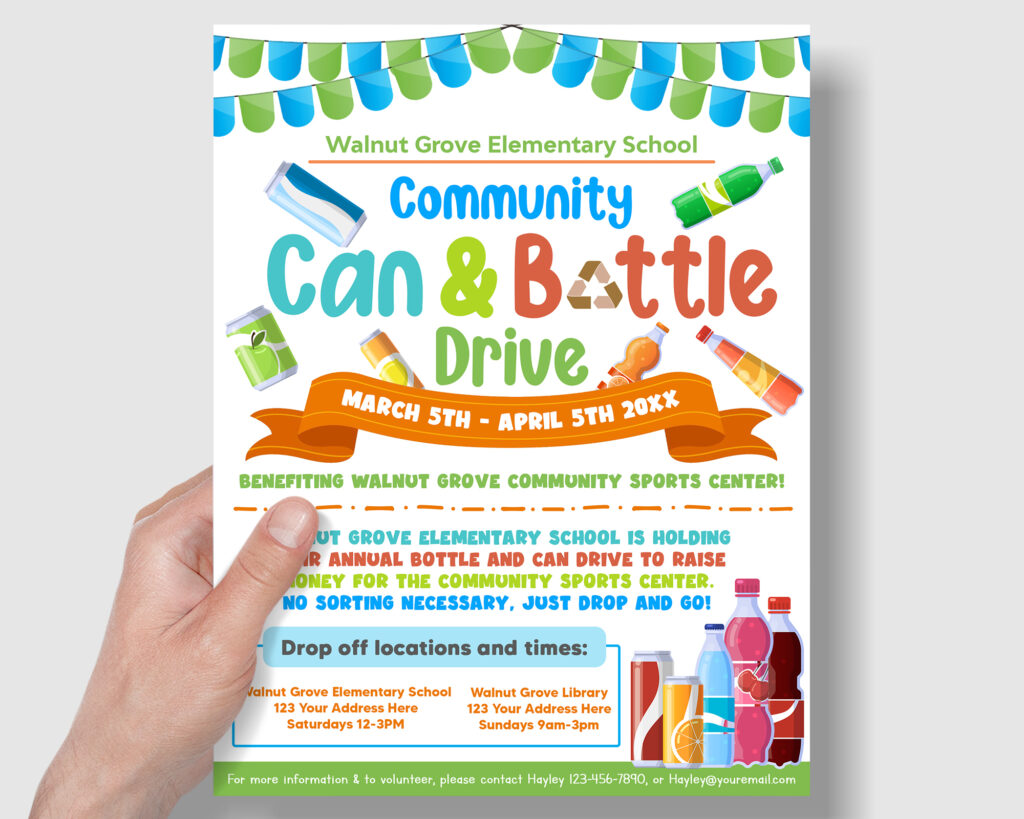 Editable Can and Bottle Drive Flyer, Recycling Fundraiser Event ...