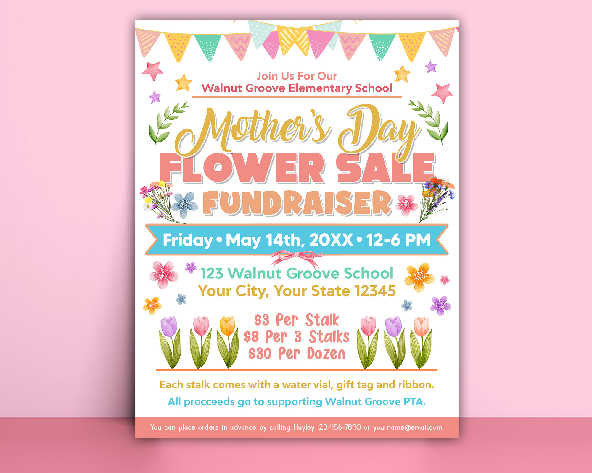 Editable Mother's Day Flower Flyer, Roses Carnation Fundraiser Template ...