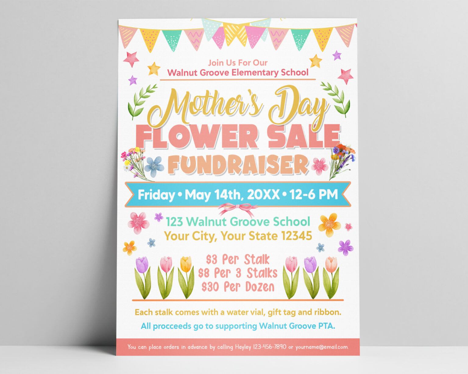 Editable Mother's Day Flower Flyer, Roses Carnation Fundraiser Template ...