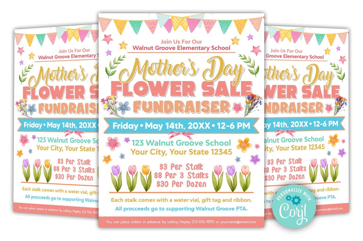 Editable Mother's Day Flower Flyer, Roses Carnation Fundraiser Template ...