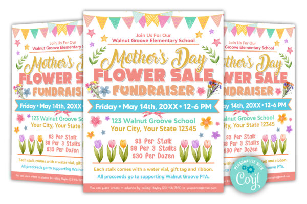 Editable Mother's Day Flower Flyer, Roses Carnation Fundraiser Template ...