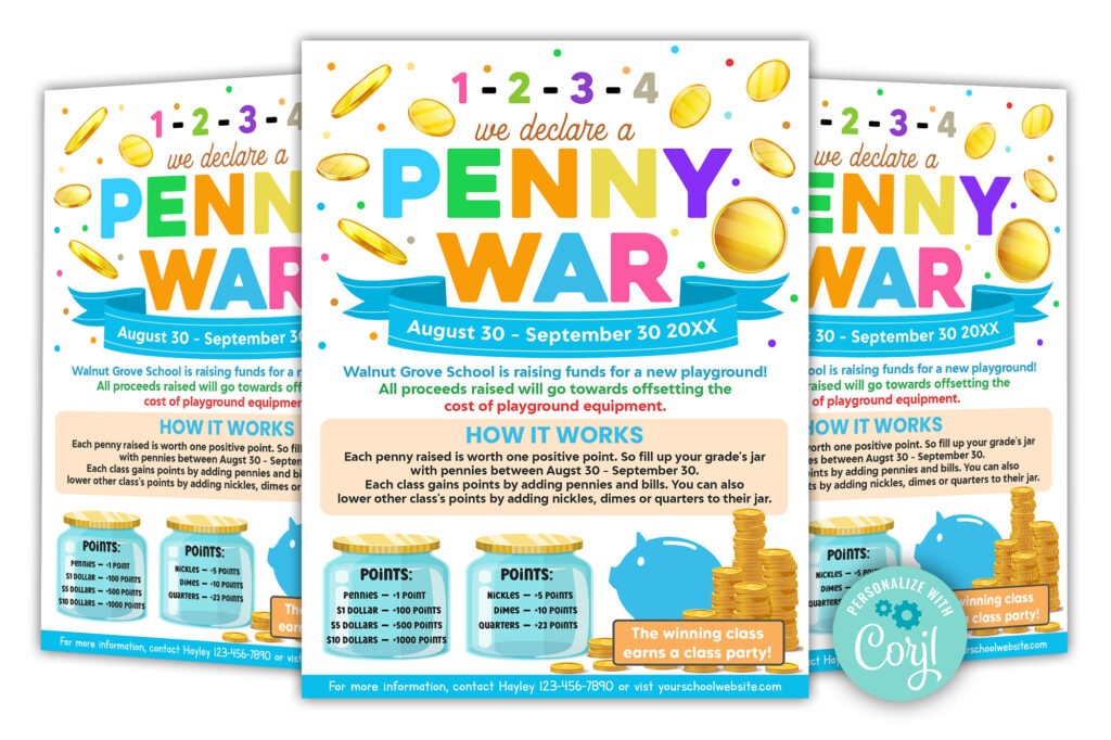 Editable Penny War Flyer, Fundraiser Event Template | Made By Teachers