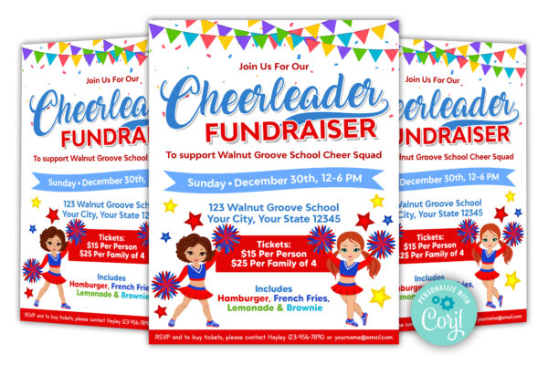 Editable Cheerleader Fundraiser Flyer, Sport Cheer Team Party Template ...