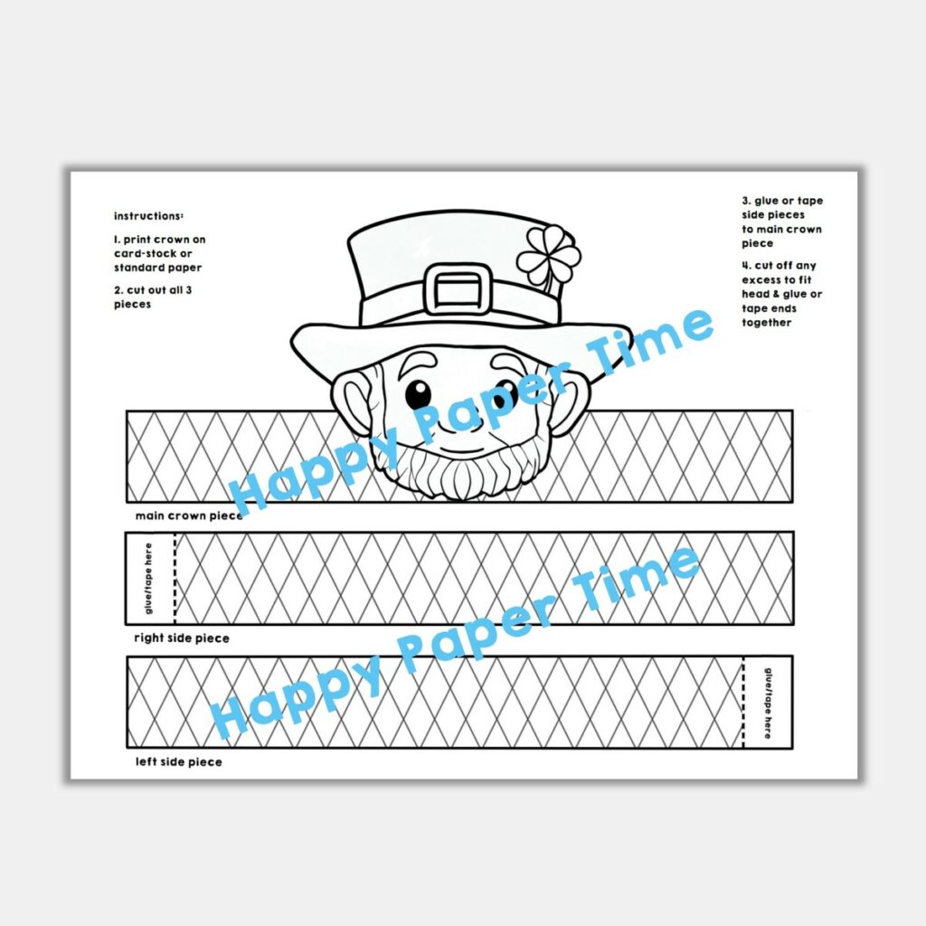 Leprechaun Paper Crown Headband Printable Coloring St. Patrick's Day ...